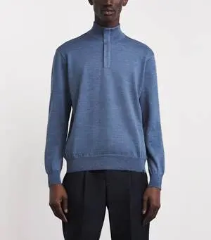 Paul & Shark Virgin Wool Quarter-zip Sweater - Navy