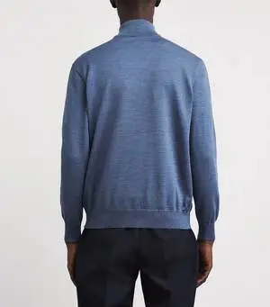 Paul & Shark Virgin Wool Quarter-zip Sweater - Navy
