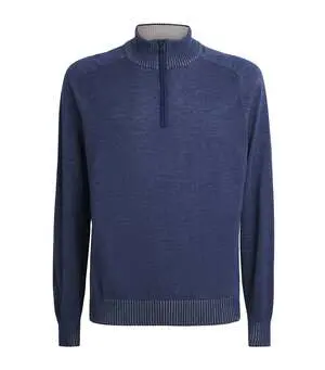 Paul & Shark Cashmere-silk Quarter-zip Sweater - Blue