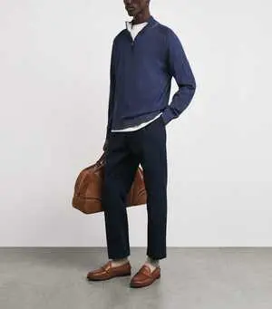 Paul & Shark Cashmere-silk Quarter-zip Sweater - Blue