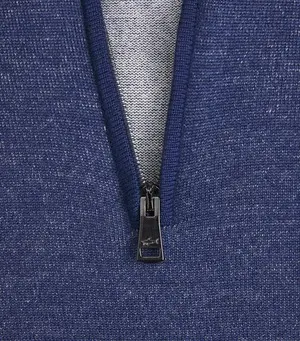 Paul & Shark Cashmere-silk Quarter-zip Sweater - Blue