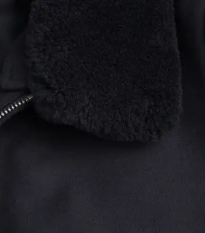 Sandro Wool-blend Aviator Jacket With Shearling Collar - Blue