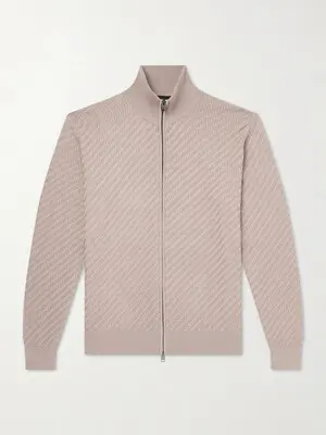 Brioni Cotton, Silk And Cashmere-blend Zip-up Sweater - Neutrals