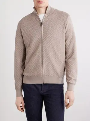 Brioni Cotton, Silk And Cashmere-blend Zip-up Sweater