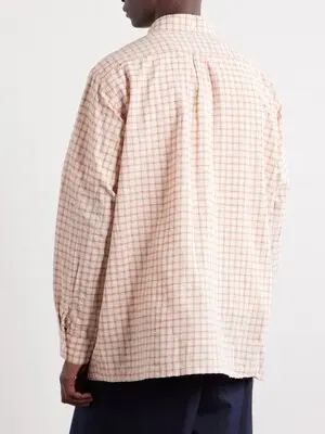 BEAMS Button-down Seersucker Checked Cotton And Linen-blend Shirt
