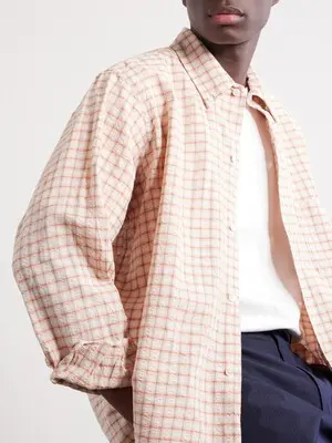 BEAMS Button-down Seersucker Checked Cotton And Linen-blend Shirt