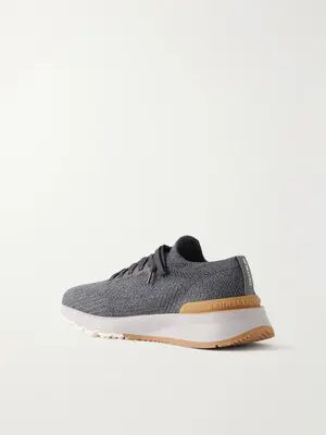 Brunello Cucinelli Leather-trimmed Stretch-knit Sneakers