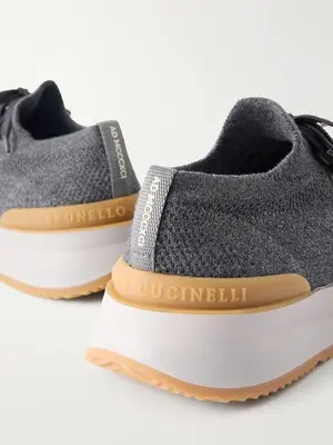 Brunello Cucinelli Leather-trimmed Stretch-knit Sneakers