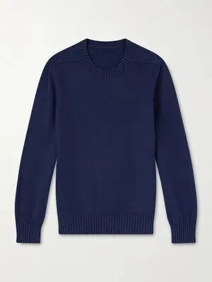 Anderson & Sheppard Crew Neck Cotton Sweater - Blue