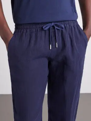 Thom Sweeney Straight-leg Linen Drawstring Trousers - Blue