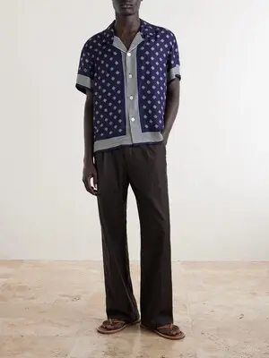 BODE Camp-collar Printed Silk-voile Shirt - Blue