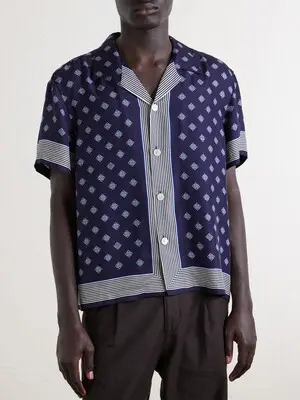 BODE Camp-collar Printed Silk-voile Shirt - Blue