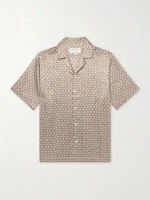 Frescobol Carioca Roberto Camp-collar Printed Silk-voile Shirt - Brown