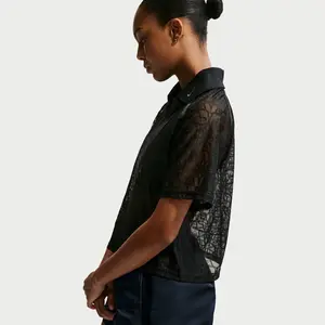 Nike Sportswear Loose Lace Polo Jersey Top - Black