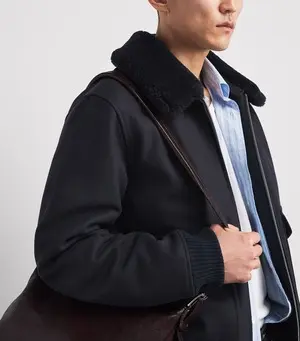 Sandro Wool-blend Aviator Jacket With Shearling Collar - Blue