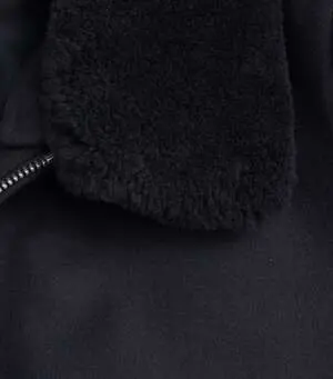 Sandro Wool-blend Aviator Jacket With Shearling Collar - Blue