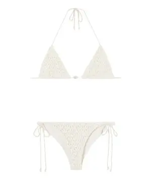 SARA CRISTINA Pearl Crocheted Cotton Triangle Bikini - Neutrals
