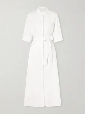 Max Mara Cotton-blend Poplin Midi Shirt Dress With Belt - White