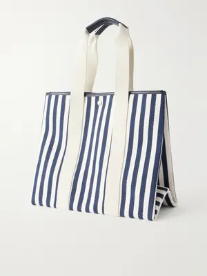 Rue De Verneuil Large Striped Canvas And Leather Tote