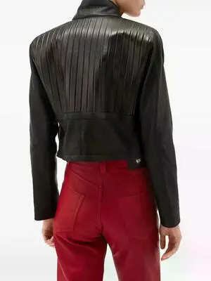 Versace Zipped Plongé Leather Blouson Jacket With Embossed Panels