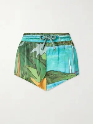 DONDE ESTEBAN Magdalena Printed Silk-blend Satin Mini Shorts - Blue