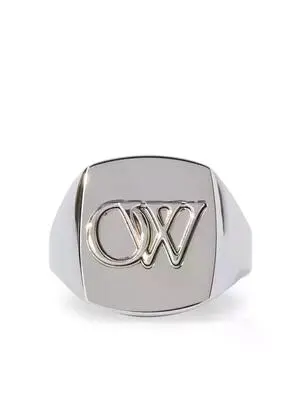 Off-White Embossed Signet Ring - Silver