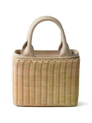 Prada Small Wicker And Canvas Tote Bag - Neutrals