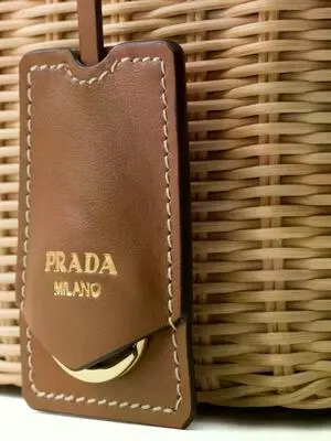 Prada Small Wicker And Canvas Tote Bag - Neutrals