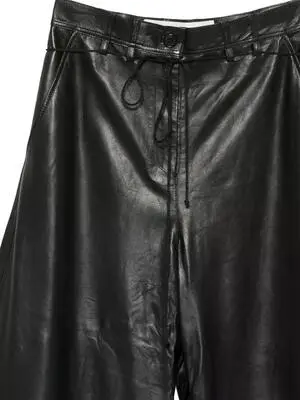 Isabel Benenato Leather Drawstring Wide-leg Trousers