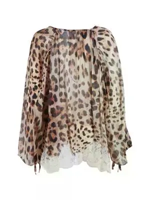 ERMANNO FIRENZE Leopard-print Lace-trim Blouse
