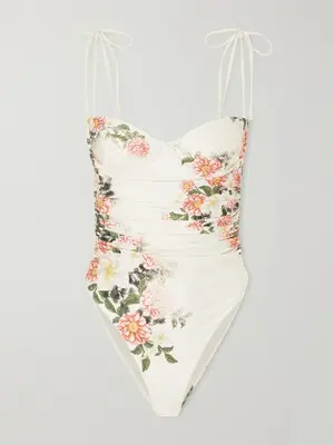 Agua Bendita Ruched Floral Print One-piece Swimsuit - Pink