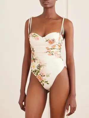 Agua Bendita Ruched Floral Print One-piece Swimsuit - Pink