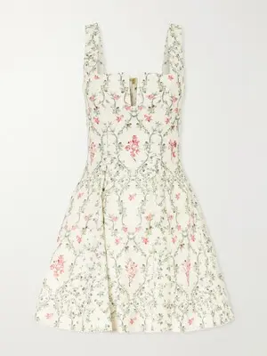 Agua Bendita Tiered Floral-print Cotton Mini Dress - Neutrals