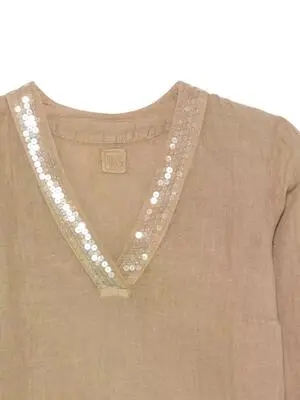 120% Lino V-neck Blouse - Brown