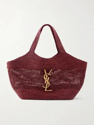 Saint Laurent Icare Maxi Leather-trimmed Raffia Tote - Red