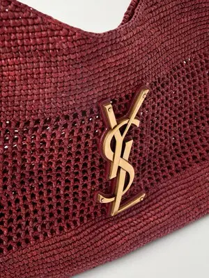 Saint Laurent Icare Maxi Leather-trimmed Raffia Tote - Red