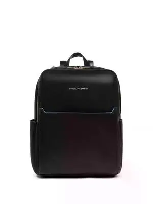 PIQUADRO Leather Backpack With Logo Plaque - Black