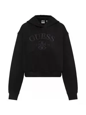 Guess Embossed Logo Drawstring Hoodie - Black