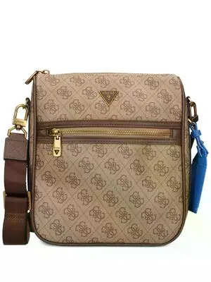 Guess Monogrammed Messenger Bag With Logo Plaque - Neutrals