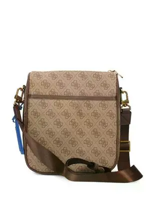 Guess Monogrammed Messenger Bag With Logo Plaque - Neutrals