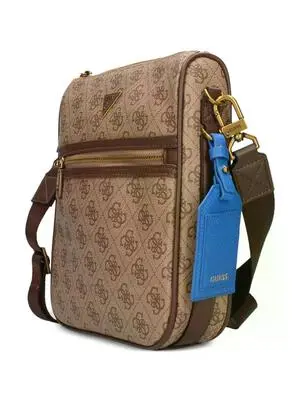 Guess Monogrammed Messenger Bag With Logo Plaque - Neutrals