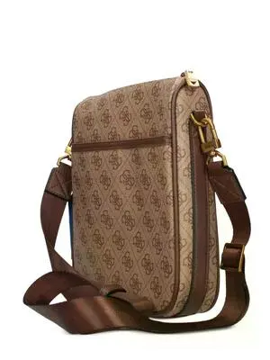 Guess Monogrammed Messenger Bag With Logo Plaque - Neutrals