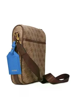 Guess Monogrammed Messenger Bag With Logo Plaque - Neutrals