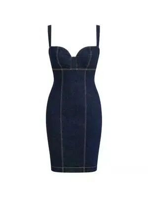 Guess Contrast-stitched Sweetheart-neck Mini Dress - Blue