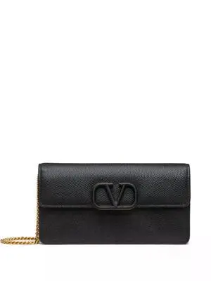Valentino Garavani Vlogo Signature Grainy Calfskin Wallet With Chain - Black