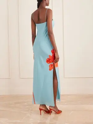 SIR. Amelie Floral-print Silk-crepe Maxi Dress - Blue