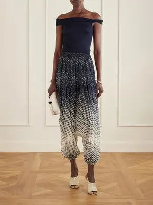 Christopher John Rogers Halftone Polka-dot Chiffon Tapered Pants