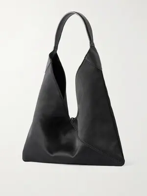 HUNTING SEASON Origami Medium Leather-trimmed Satin Shoulder Bag - Black