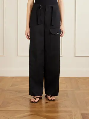 Auralee Herringbone Wool Wide-leg Cargo Pants - Black