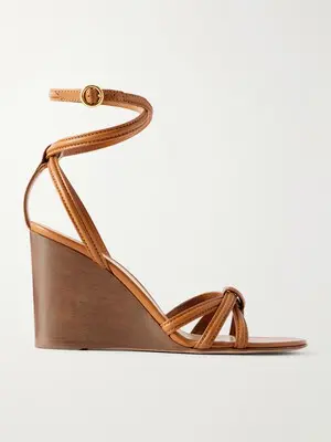 GIANVITO ROSSI 85 Leather Wooden Wedge Sandals - Brown